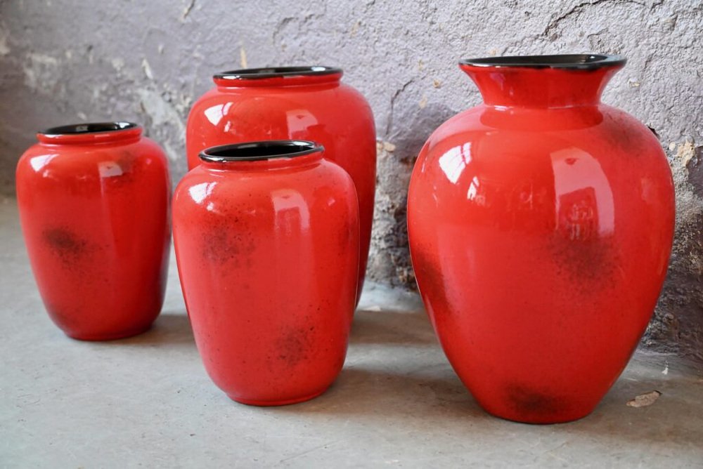 Large Red Vases from Schmider Zell, 1960s, Set of 4 for sale at Pamono