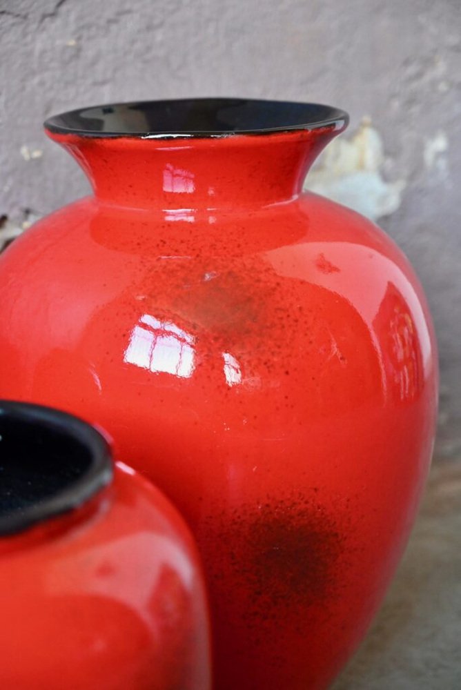 Large Red Vases from Schmider Zell, 1960s, Set of 4 for sale at Pamono
