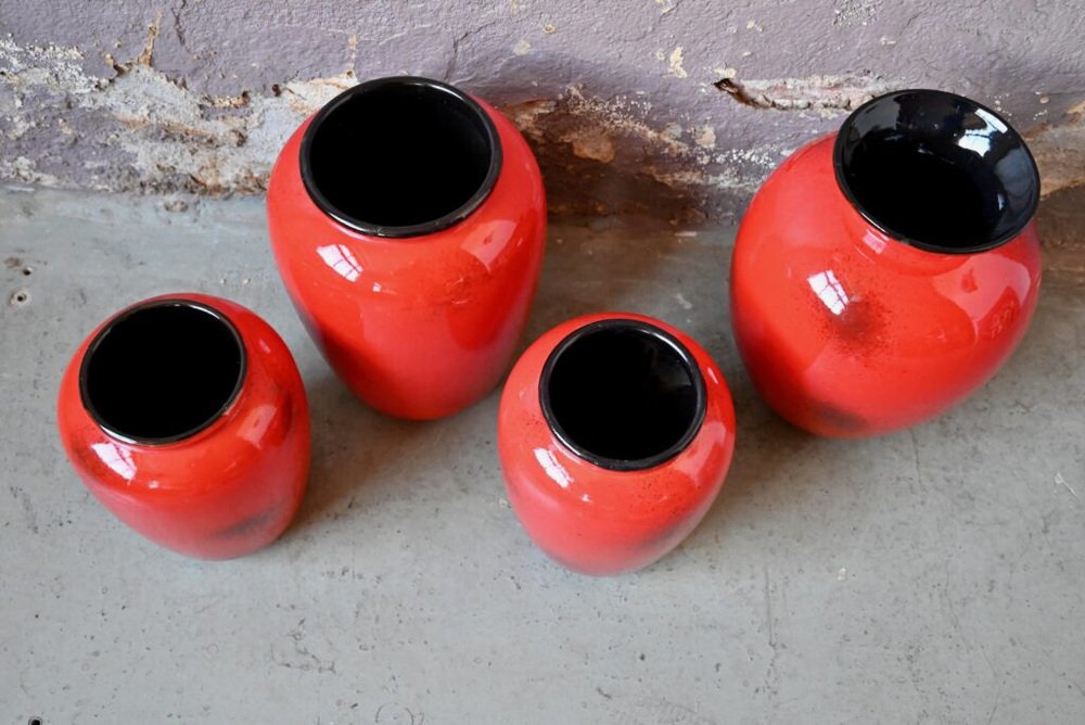Large Red Vases from Schmider Zell, 1960s, Set of 4 for sale at Pamono
