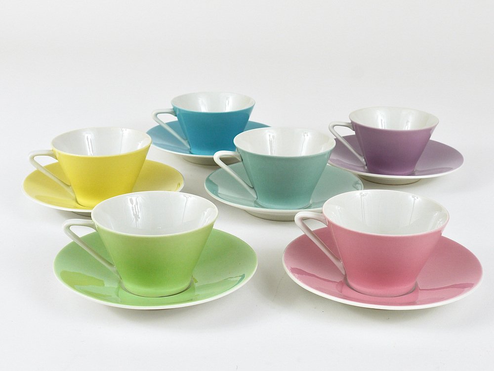 Mid-Century Pastel Porcelain Daisy Coffee Cups from Lilien, Austria, 1950s, Set of 12 for sale ...