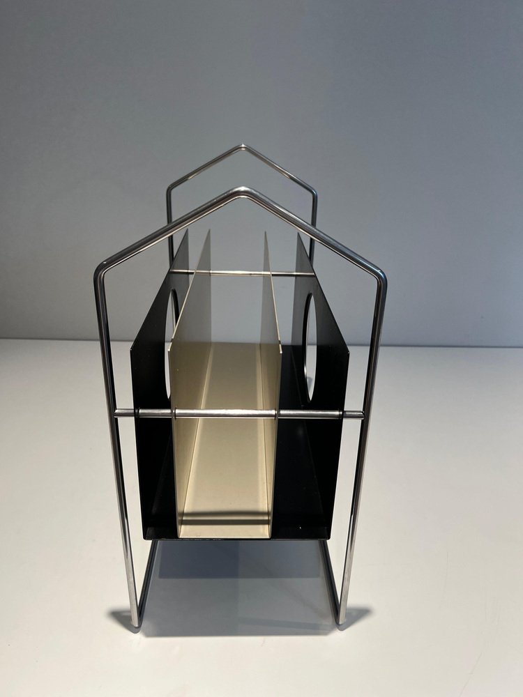 Chrome Magazine Rack with Black and White Lacquered Metal, 1970s for ...