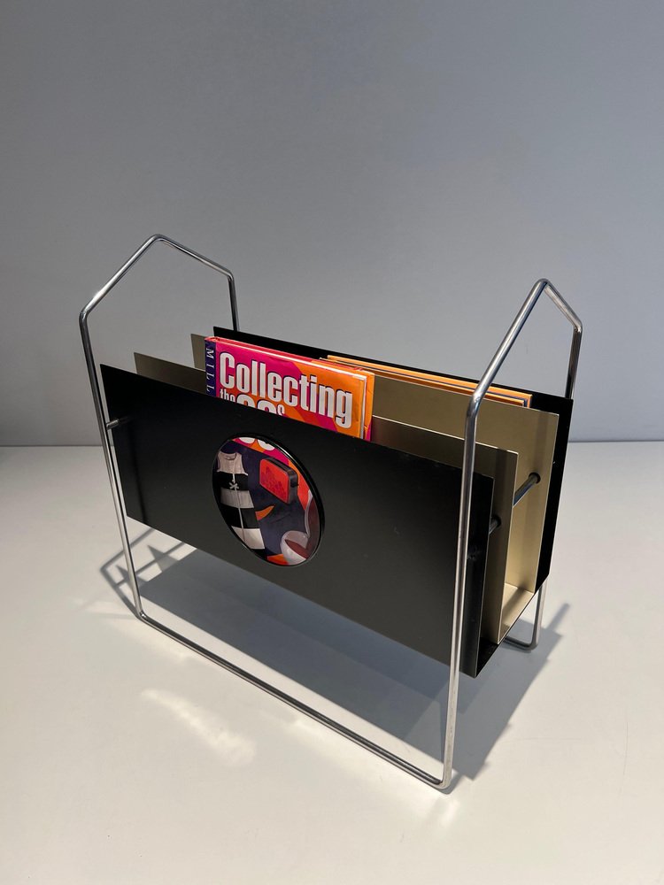 Chrome Magazine Rack with Black and White Lacquered Metal, 1970s for ...