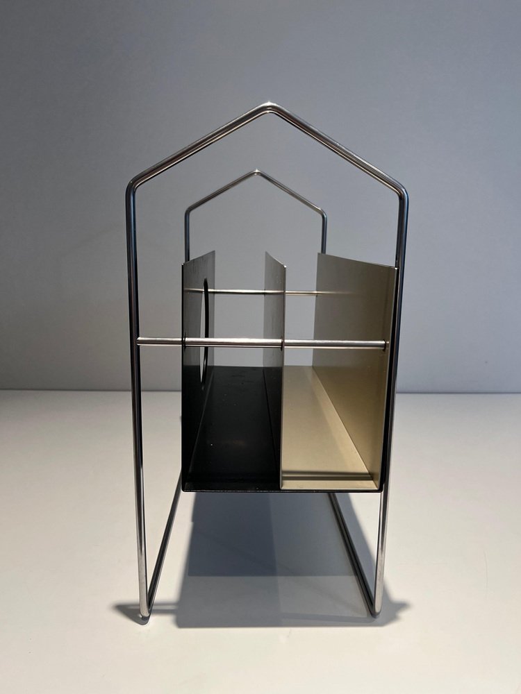 Chrome Magazine Rack with Black and White Lacquered Metal, 1970s for ...