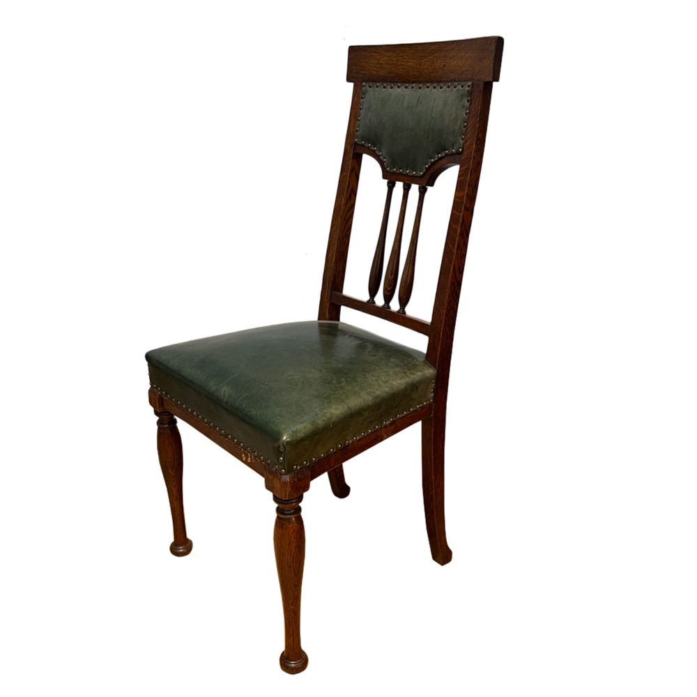 Antique Oak and Leather Dining Chairs, 1890s, Set of 4 for sale at Pamono