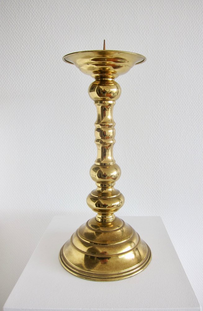 Large Golden Brass Candleholder for sale at Pamono