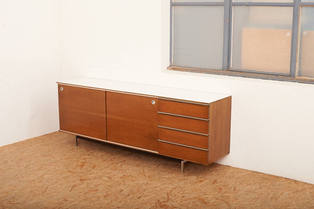 Sideboard in Walnut Veneer & Chrome-Plating by Erwin Franz for ...