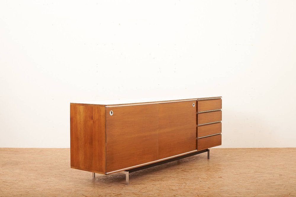 Sideboard in Walnut Veneer & Chrome-Plating by Erwin Franz for ...