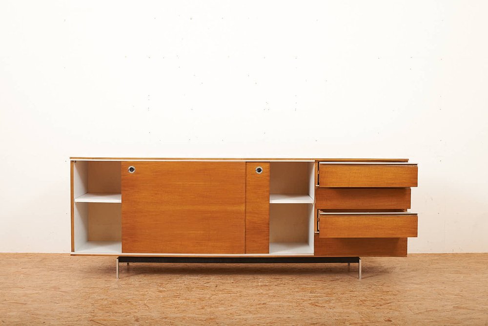 Sideboard in Walnut Veneer & Chrome-Plating by Erwin Franz for ...
