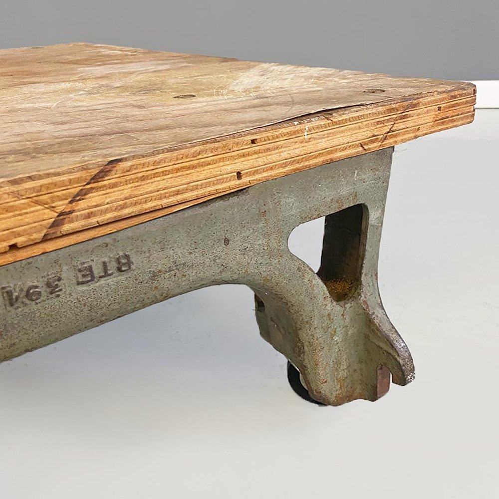 Vintage Italian Cast Iron and Wood State Railways Storage Trolley ...