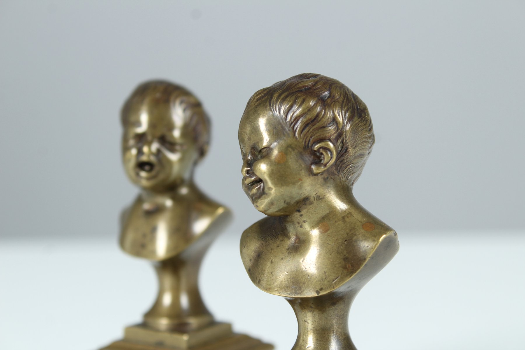 Antique Miniature Bronze Busts of Children Laughing and Crying, 1880s ...