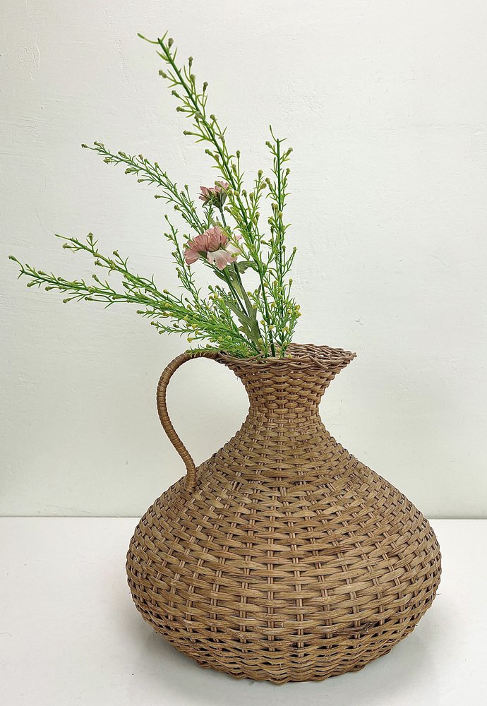 Mid-Century French Woven Rattan Vase, 1950s for sale at Pamono
