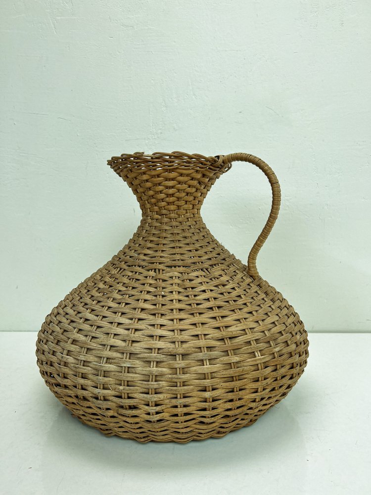 Mid-Century French Woven Rattan Vase, 1950s for sale at Pamono