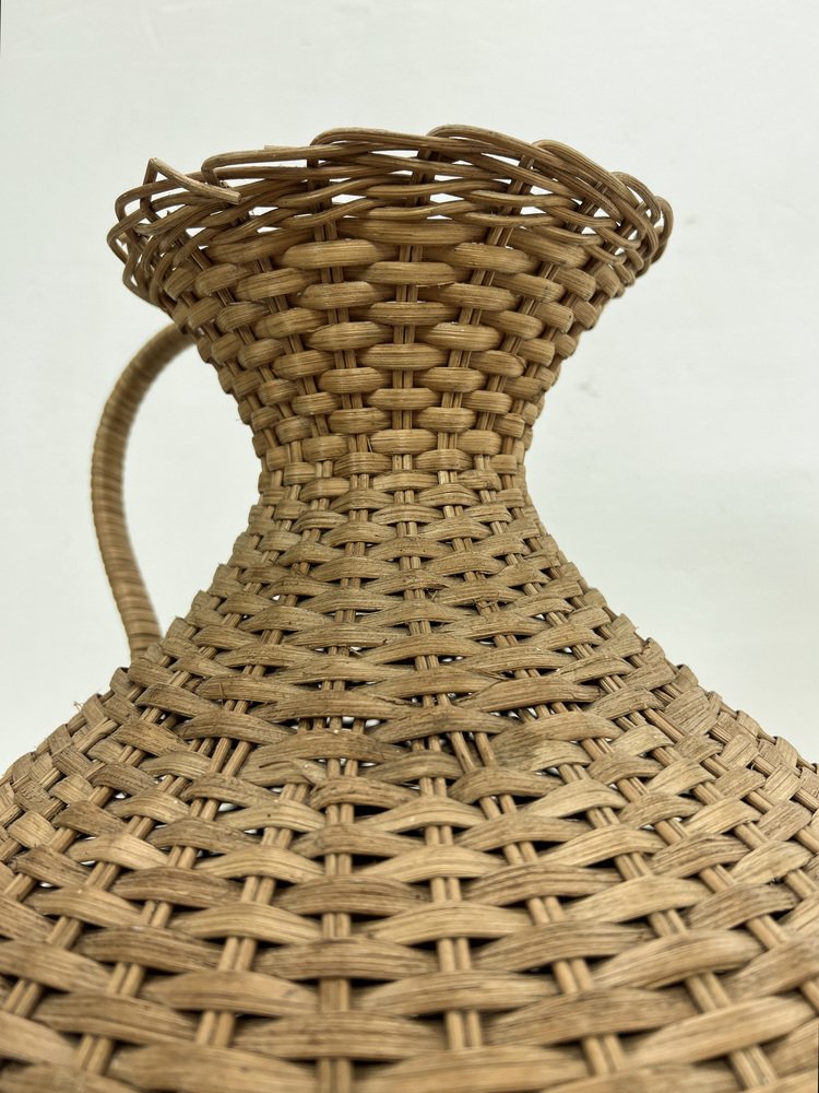 Mid-Century French Woven Rattan Vase, 1950s for sale at Pamono
