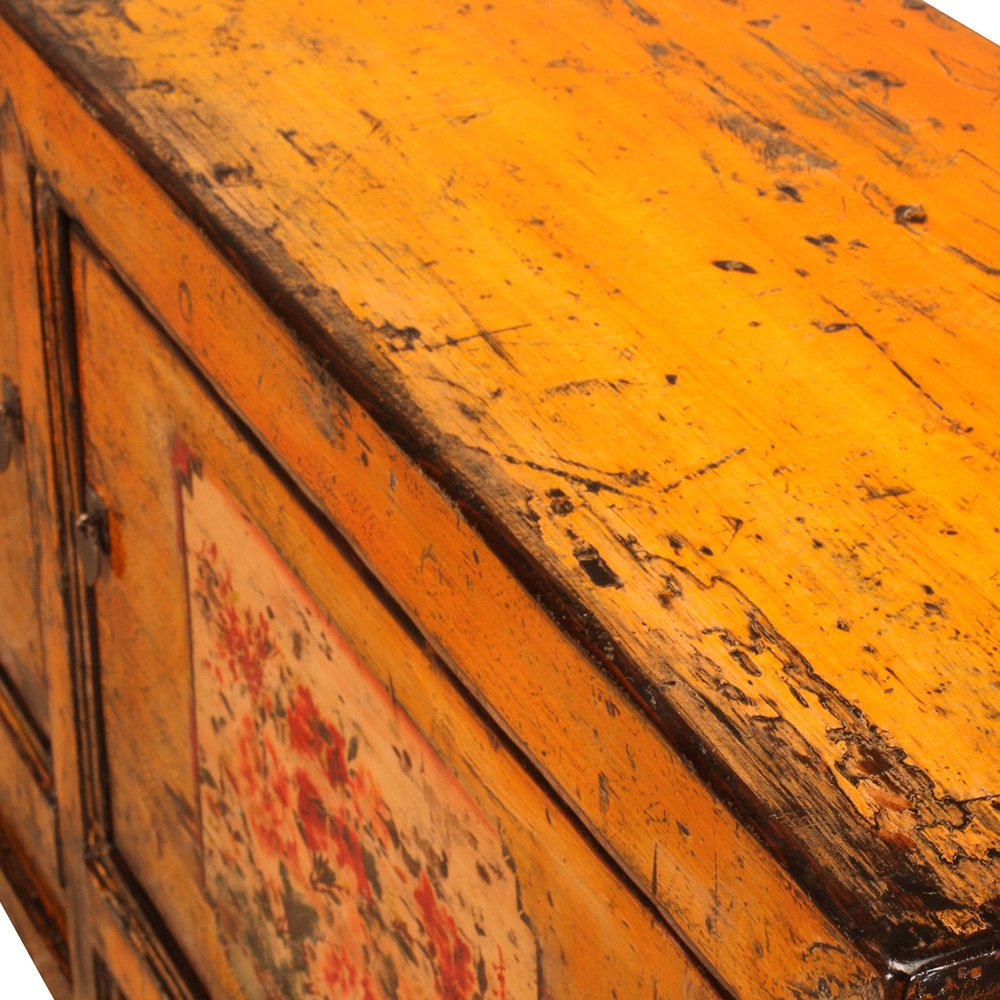 Orange Lacquer Sideboard with Flowers, 1920s for sale at Pamono