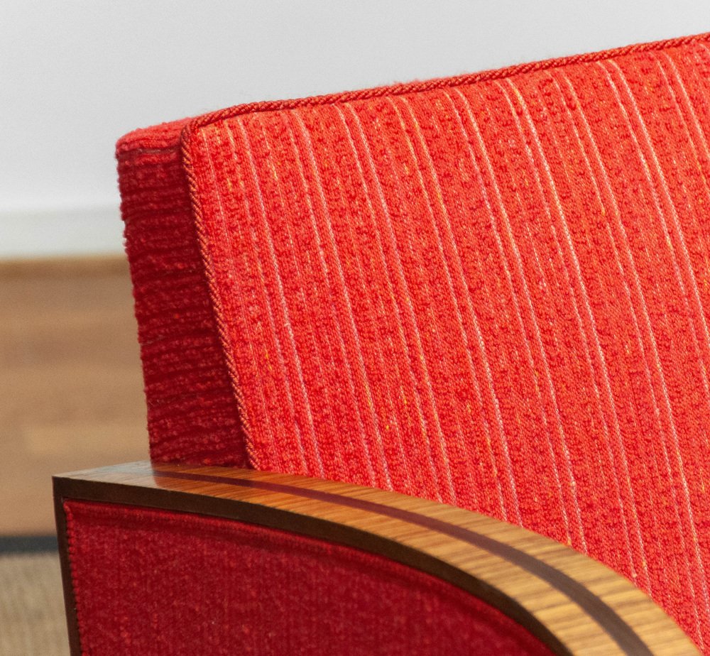 Art Deco Swedish Club Lounge Chair Veneered Armrests and Red Boucle ...