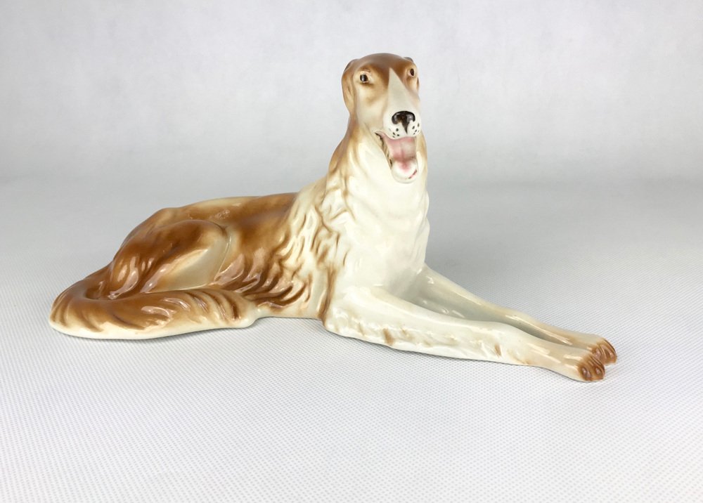 Art Deco Czechoslovakian Borzoi Greyhound Statue in Porcelain from ...