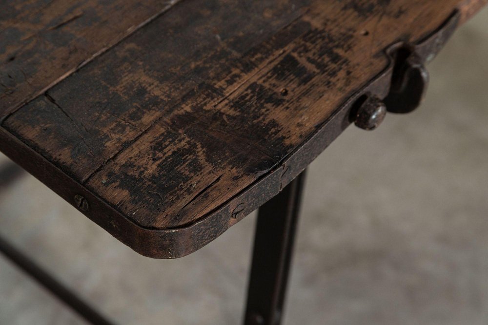 19th Century Iron & Pine Trestle Table, 1890s for sale at Pamono