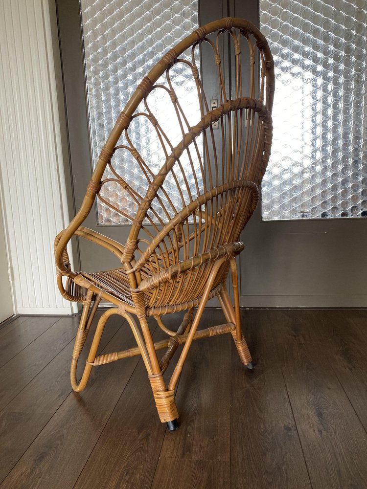 Mid Century Peacock Lounge Chair In Rattan And Bamboo By Rohé
