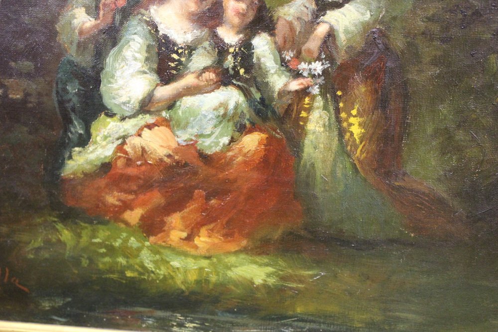 Frédéric Borgella, Young Girls Celebrating Spring, Late 1800s, Oil on ...