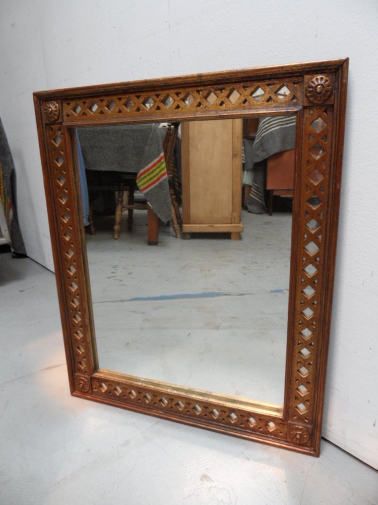 Vintage Rectangular Gilded Mirror, 1950s for sale at Pamono