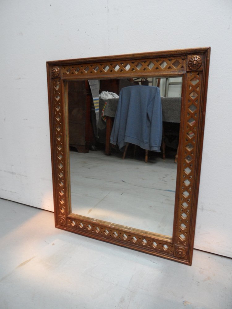Vintage Rectangular Gilded Mirror, 1950s for sale at Pamono