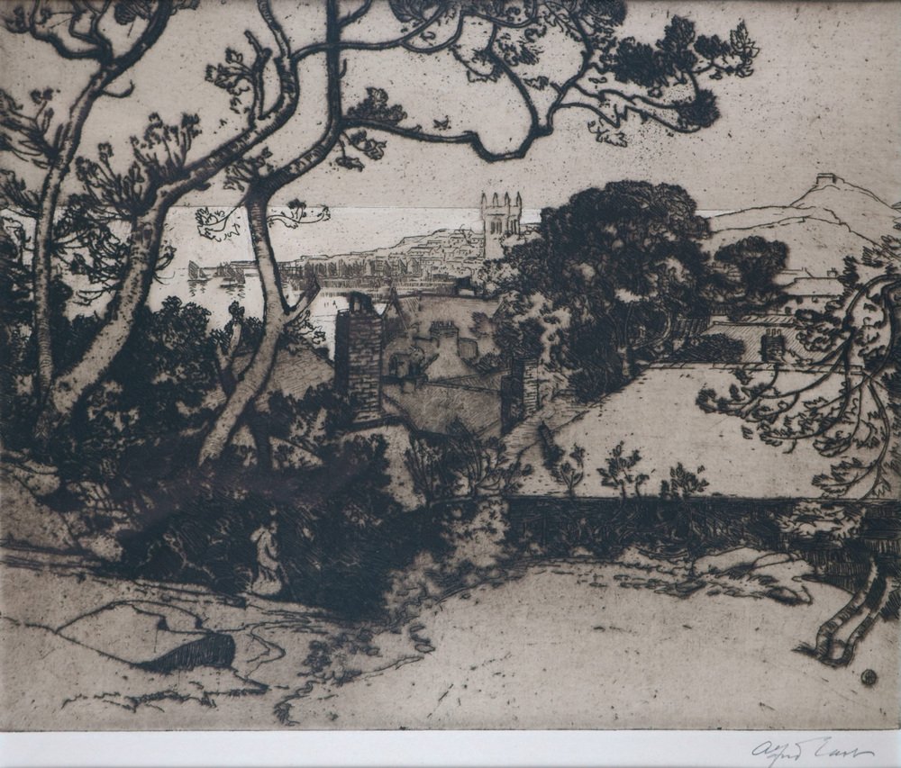 Albert Ernst, View of a Coastal Town, 20th Century, Etching, Framed for ...