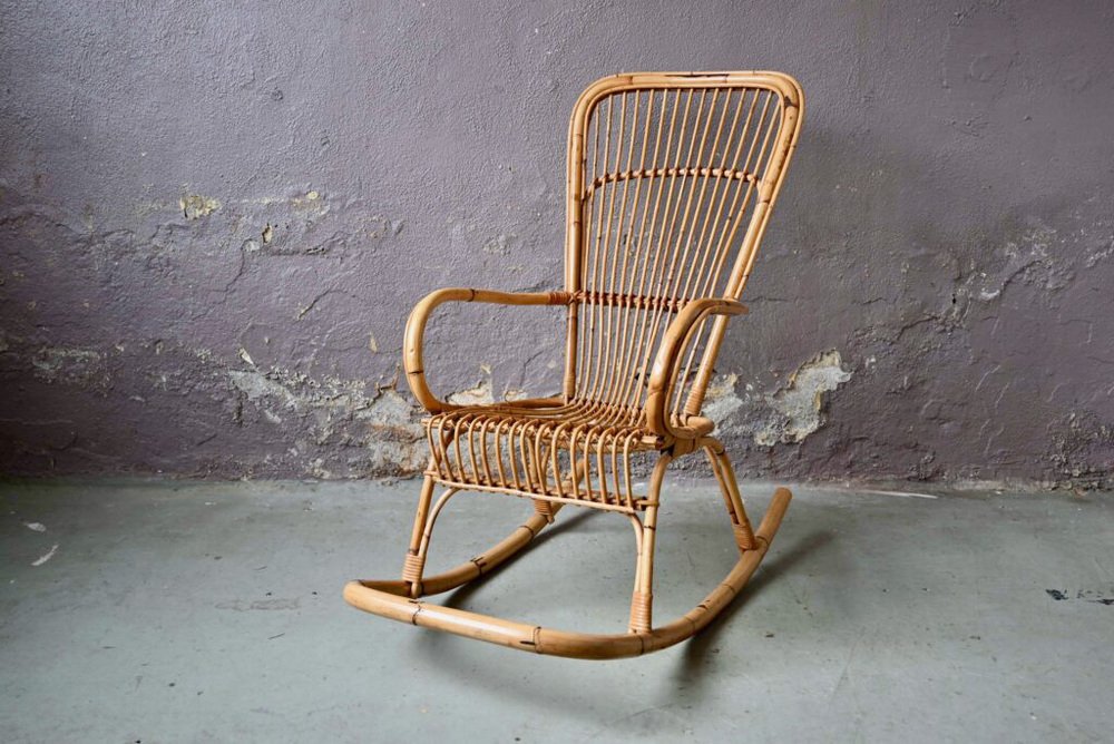 Vintage Rattan Rocking Chair for sale at Pamono