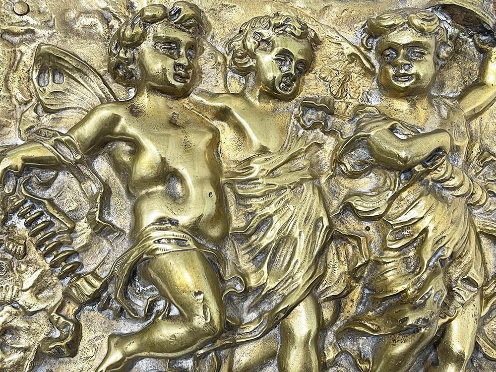 Antique Italian Bronze Plaque with Dancing Putti, 1800s for sale at Pamono