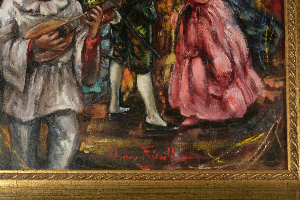 Franco Rispoli, At the Party with Pulcinella, 20th Century, Oil on ...