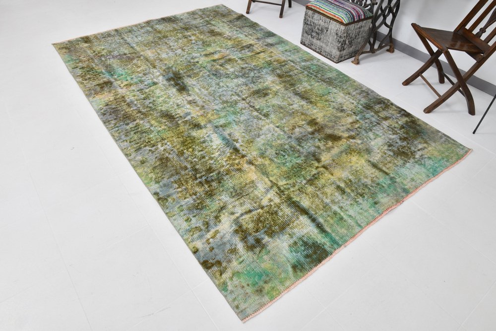 Vintage Forest Green Faded Rug for sale at Pamono