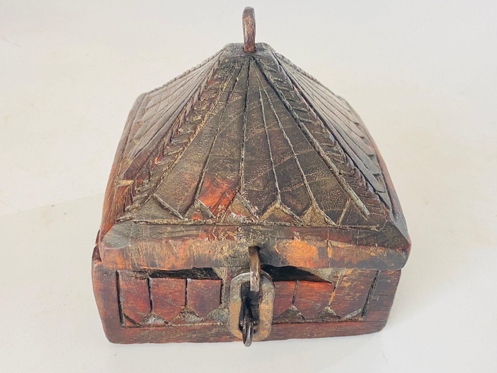 19th Century African Hand Carved Wooden Powder Box in Brown Color for ...