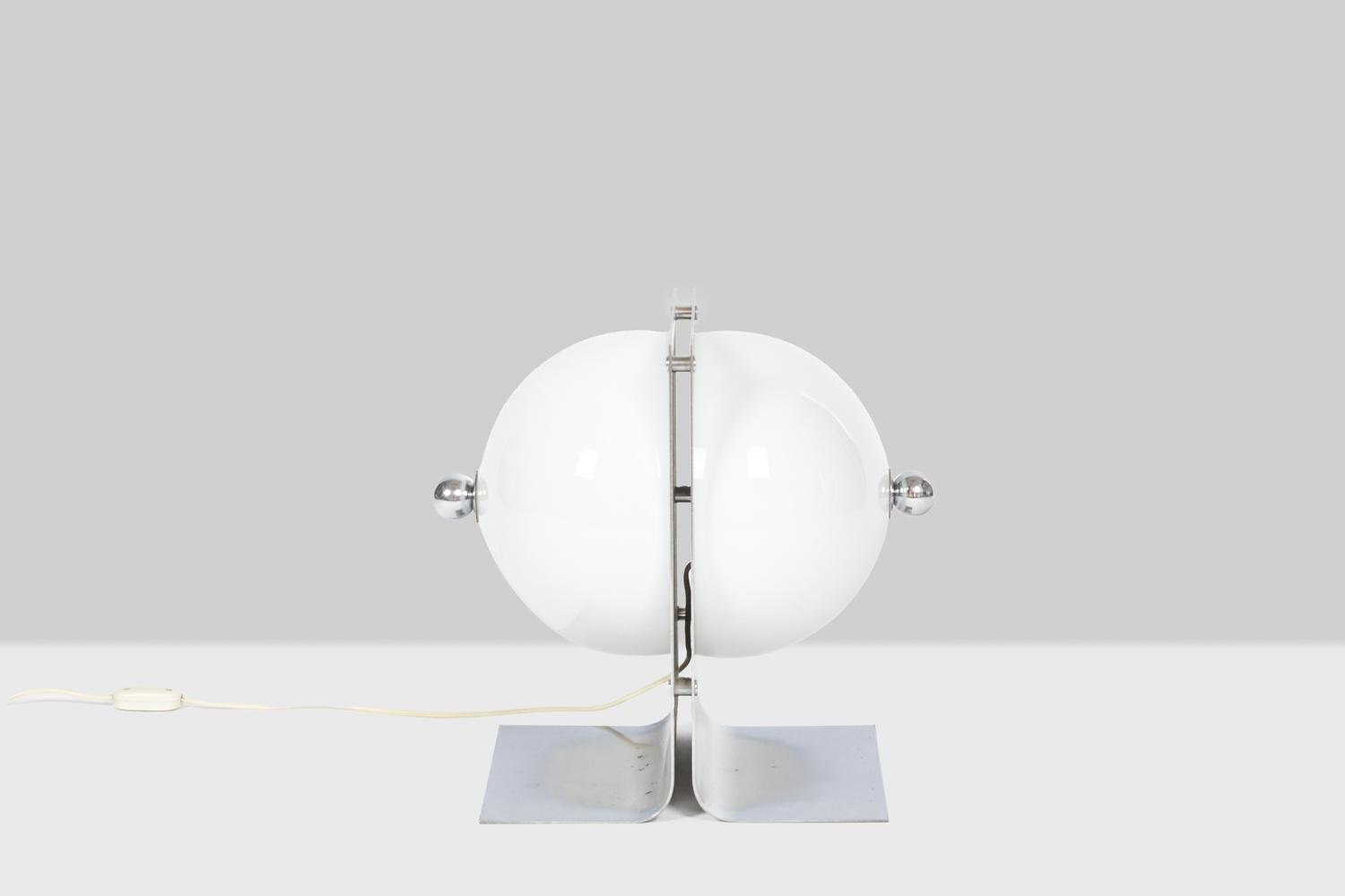 Table Lamp in Polished and Opaline Metal, 1970s for sale at Pamono