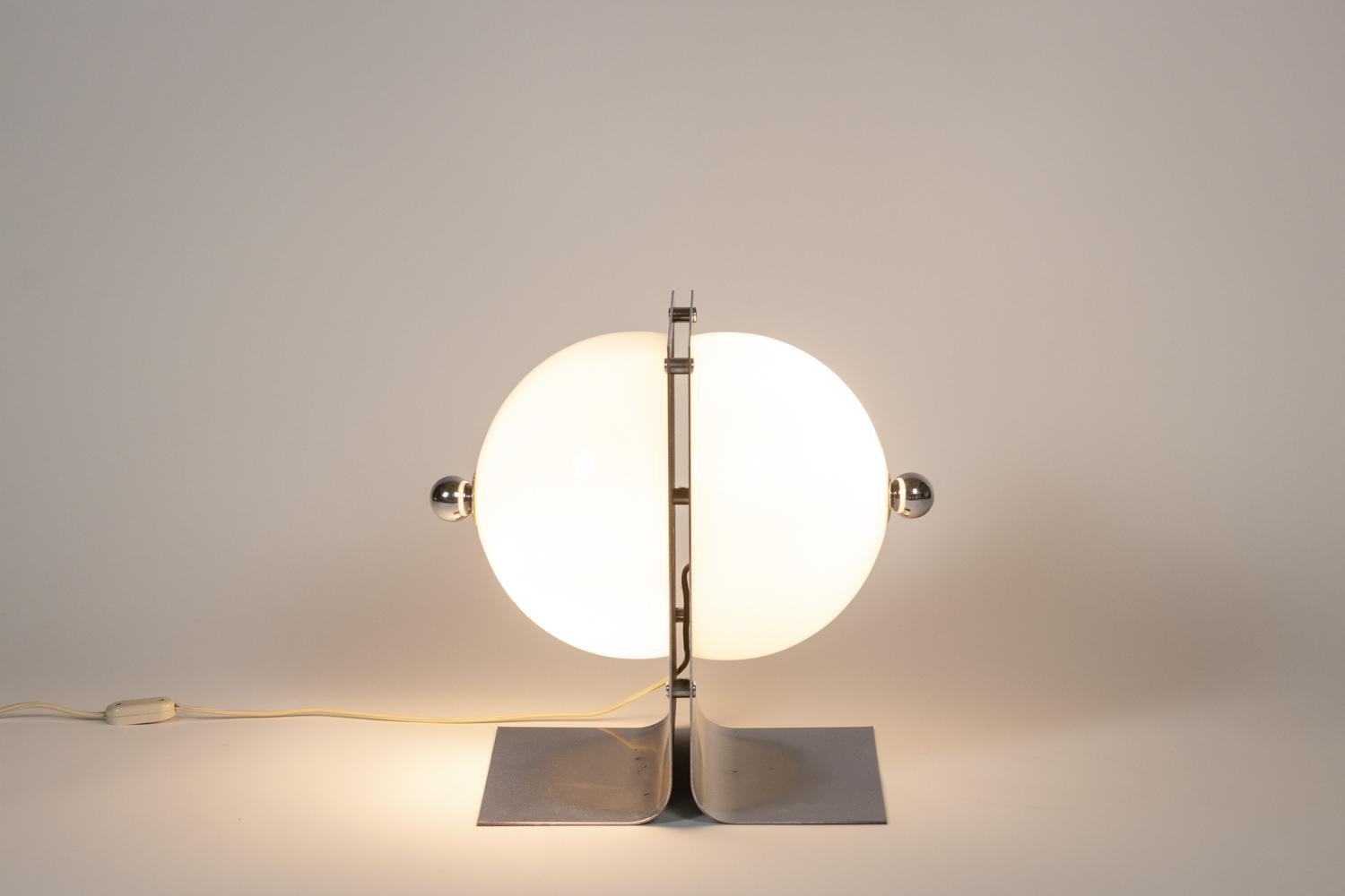 Table Lamp in Polished and Opaline Metal, 1970s for sale at Pamono