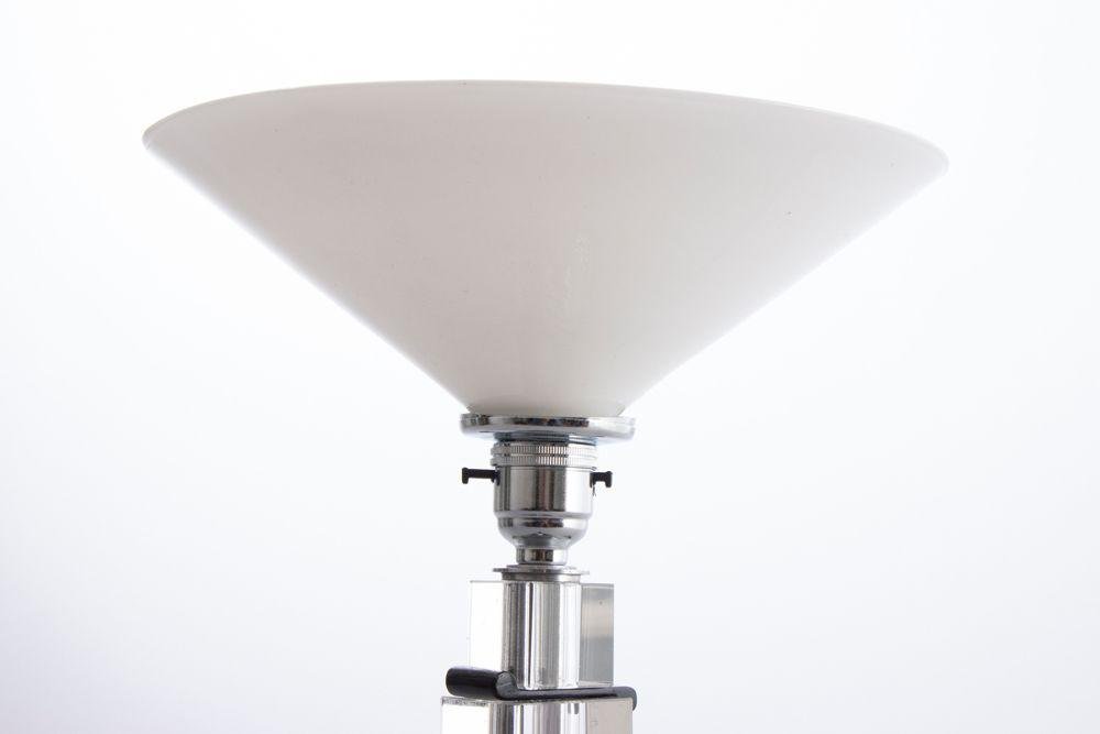 Art Deco Table Lamp on Stepped Glass Base with Original Opal Glass ...