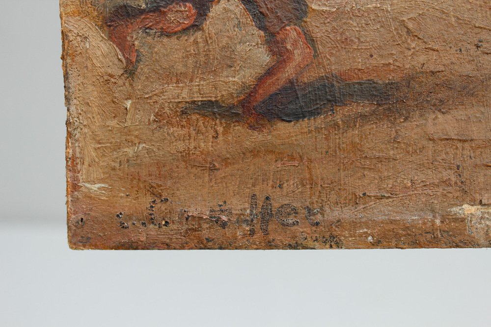 Ernst Crasser, Die Versteigerung, Oil on Board for sale at Pamono