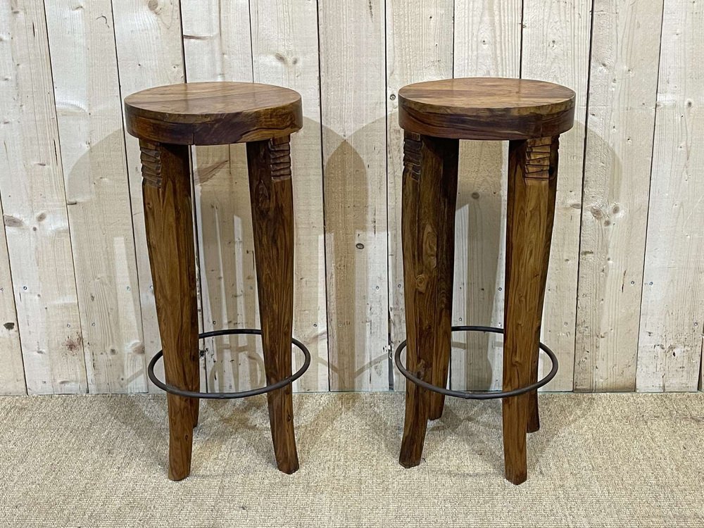 Vintage Indian Teak Stools, 1980s, Set of 2 for sale at Pamono
