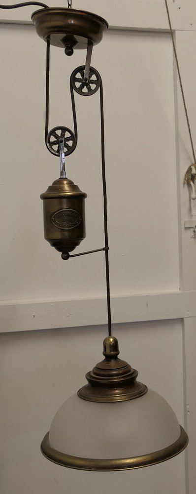 Large Rising and Lowering Brass Ceiling Light, 1930s for sale at Pamono