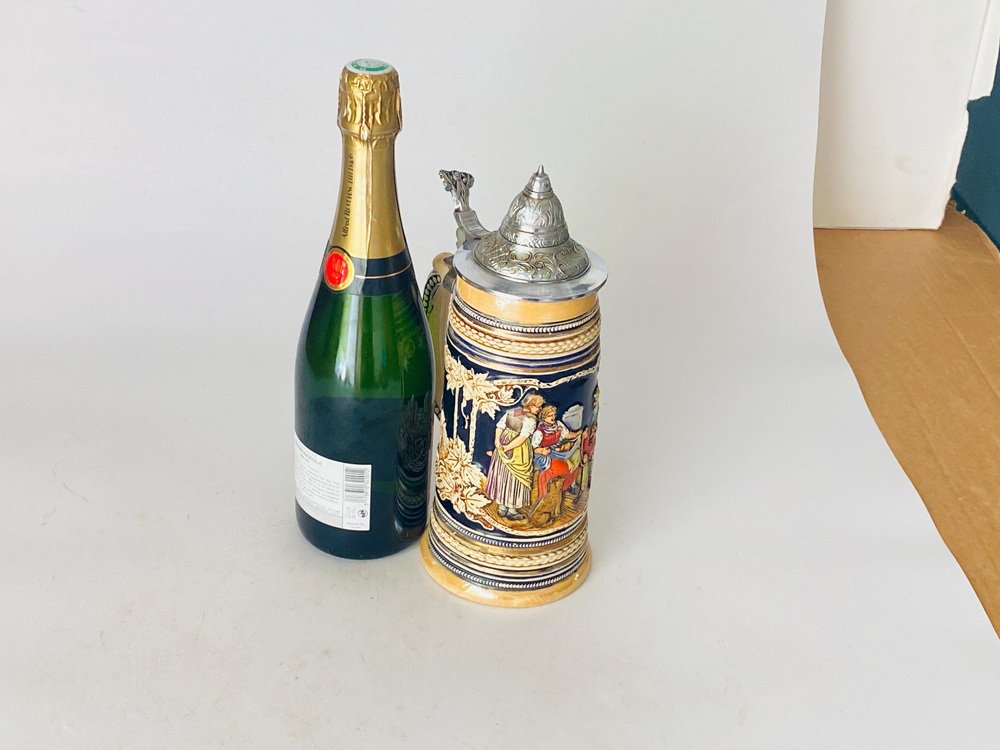 Large 20th Century German Ceramic Beer Stein with Lid for sale at Pamono