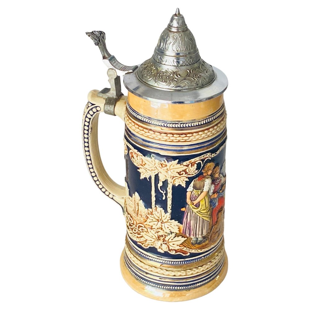 Large 20th Century German Ceramic Beer Stein with Lid for sale at Pamono