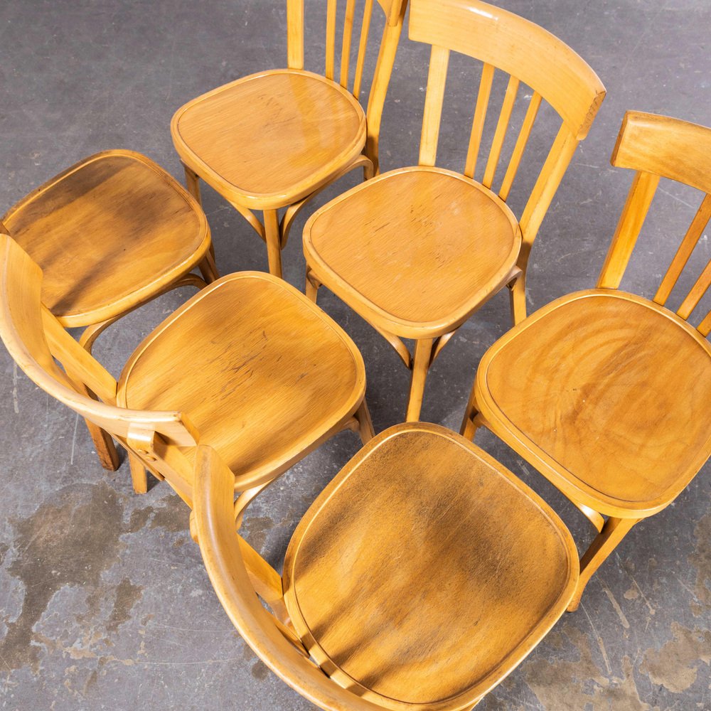 French Blonde Tri Back Bentwood Dining Chairs from Baumann, 1950s, Set ...