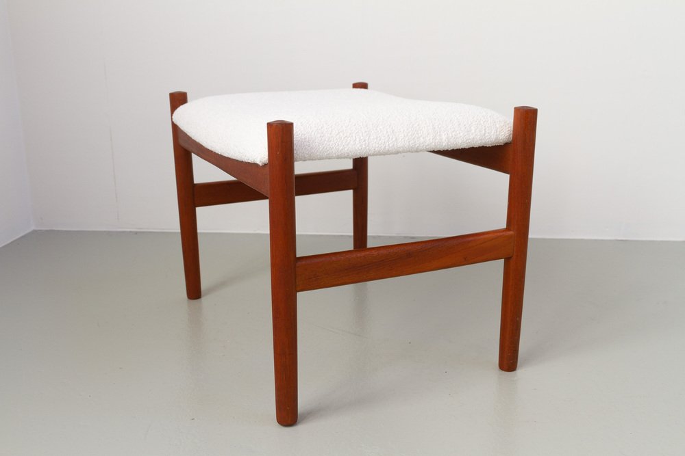 Vintage Danish Teak and Bouclé Stool by Spøttrup, 1960s for sale at Pamono