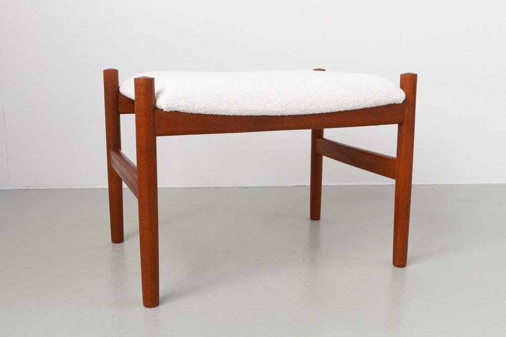 Vintage Danish Teak and Bouclé Stool by Spøttrup, 1960s for sale at Pamono