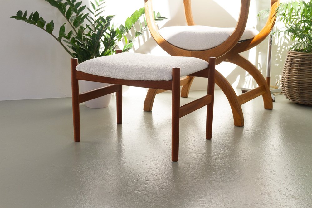 Vintage Danish Teak and Bouclé Stool by Spøttrup, 1960s for sale at Pamono