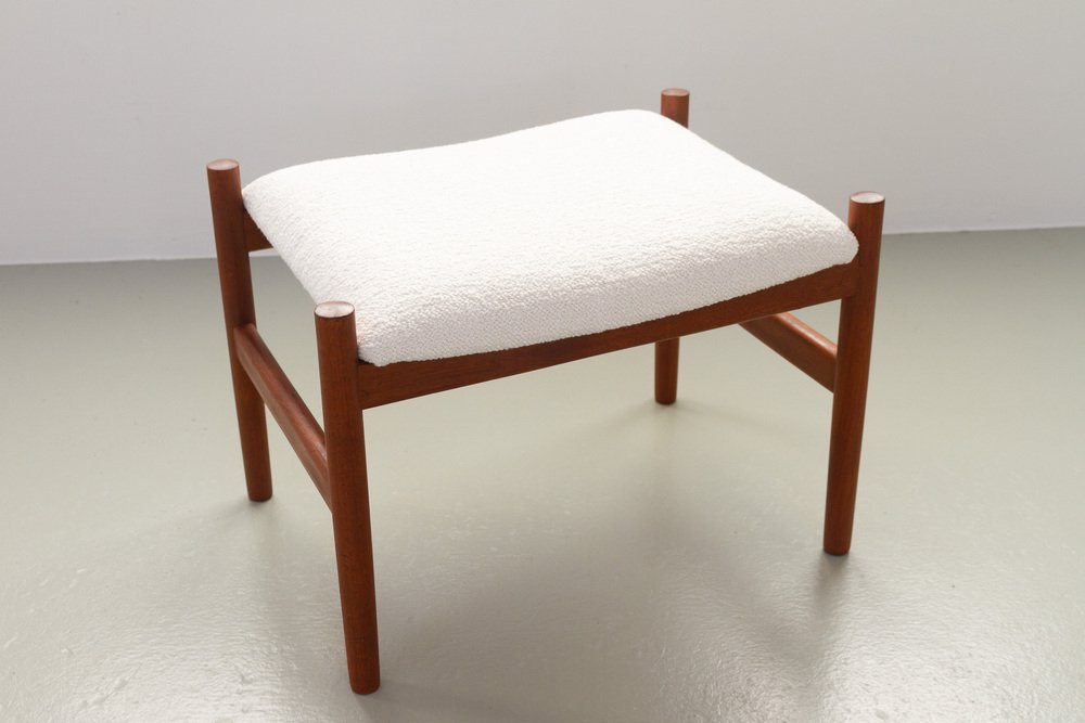 Vintage Danish Teak and Bouclé Stool by Spøttrup, 1960s for sale at Pamono