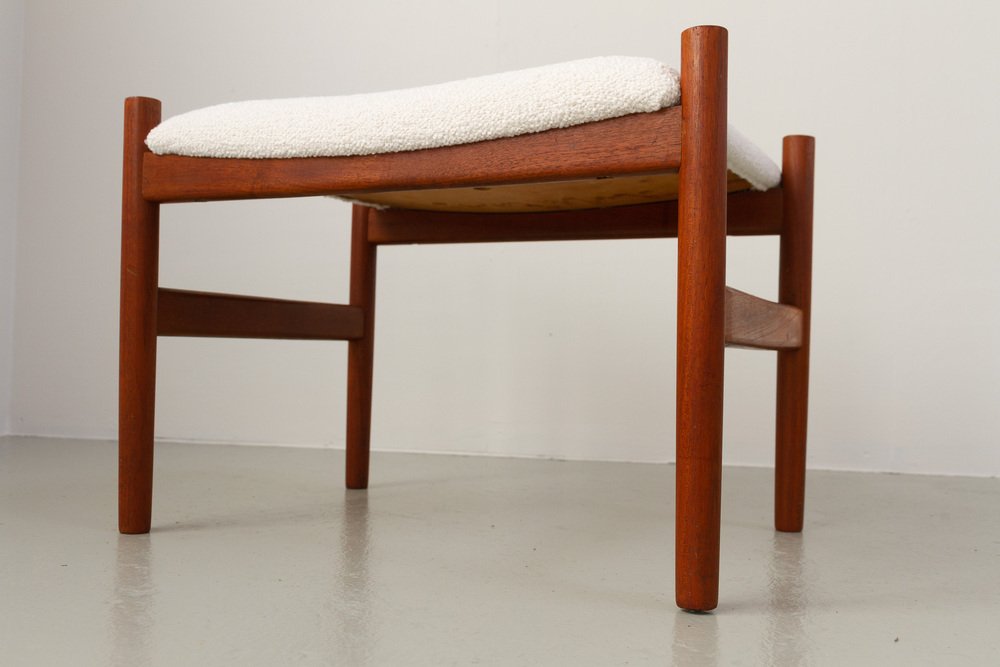 Vintage Danish Teak and Bouclé Stool by Spøttrup, 1960s for sale at Pamono