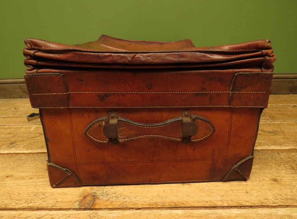 Antique Leather Portmanteau Expanding Suitcase, 1890s for sale at Pamono