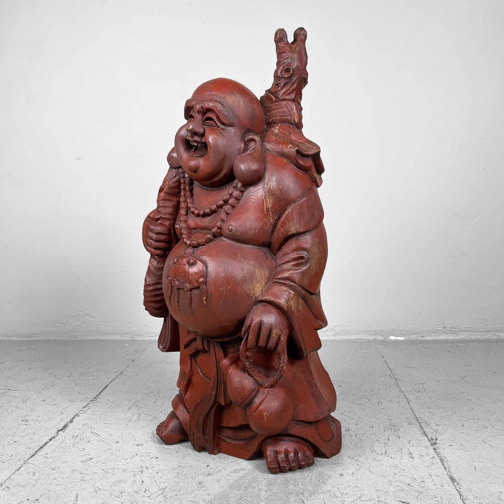 Wooden Hotei Buddha Temple Statue, Japan, 1930s for sale at Pamono