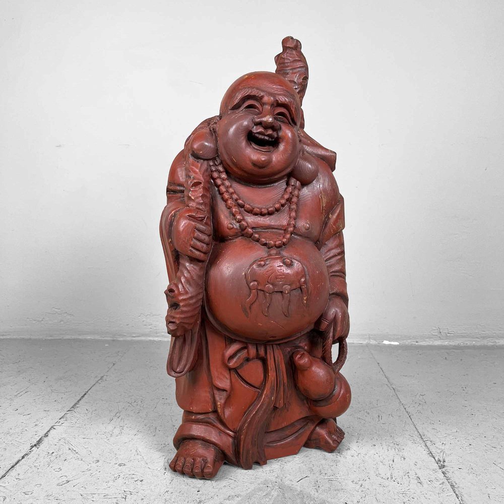 Wooden Hotei Buddha Temple Statue, Japan, 1930s for sale at Pamono