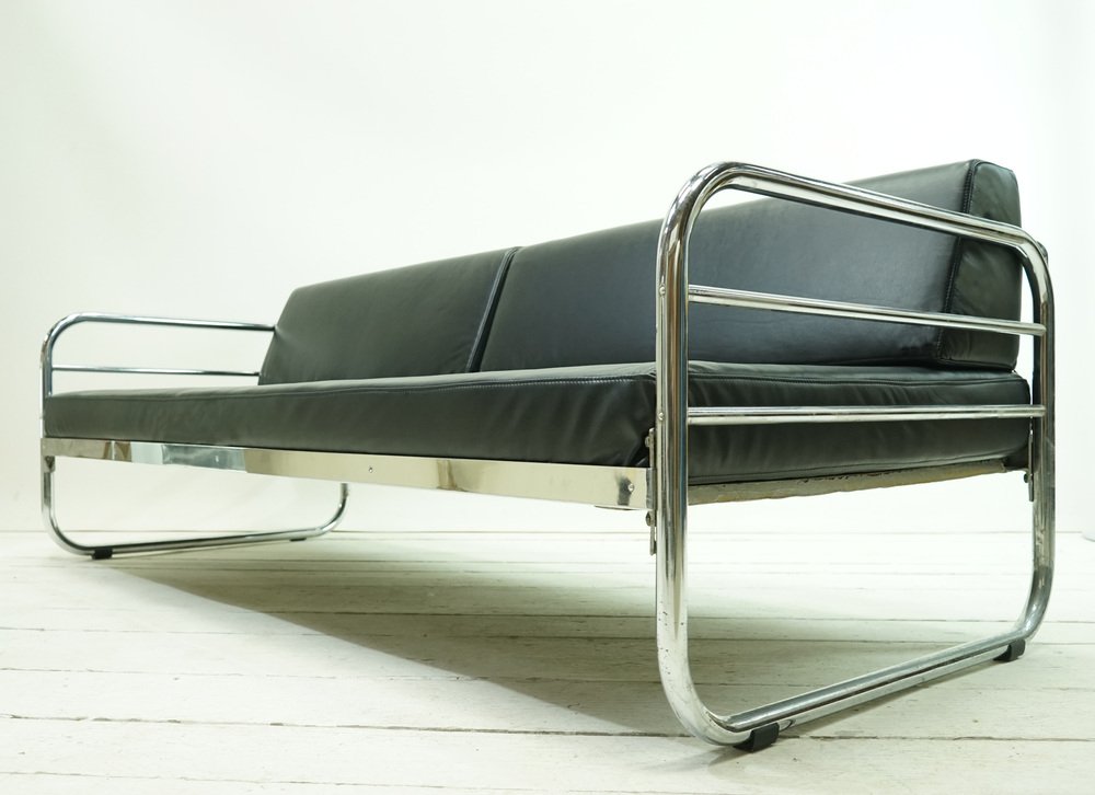 Divan Bauhaus Vintage en Cuir Noir par Robert Slezak, 1930s en vente ...