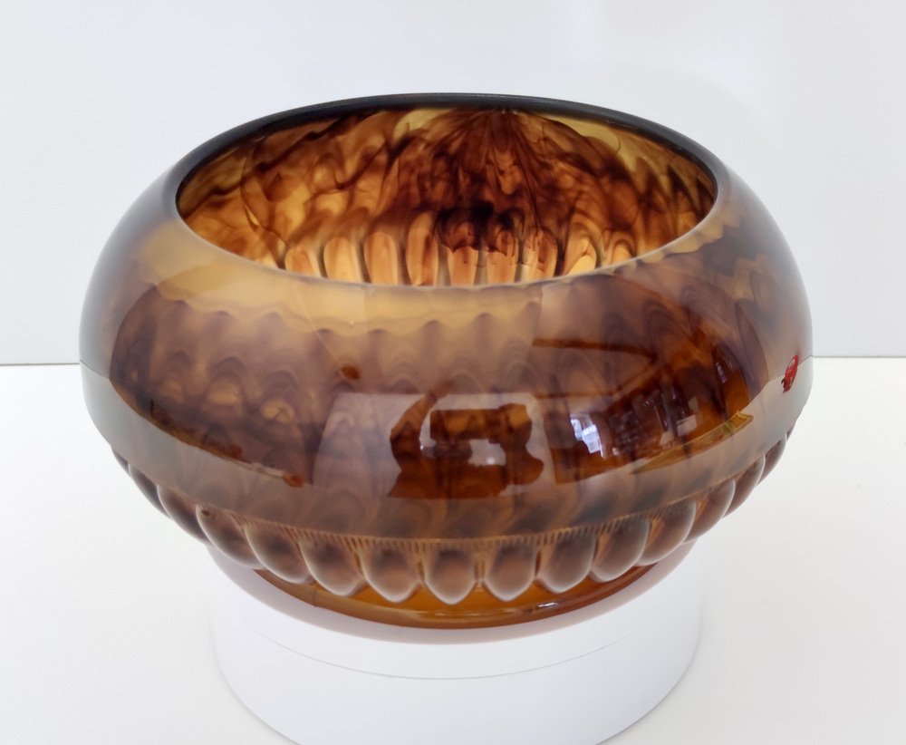 Bol ou Centre de Table Vintage en Verre Calcédoine Marron par George ...